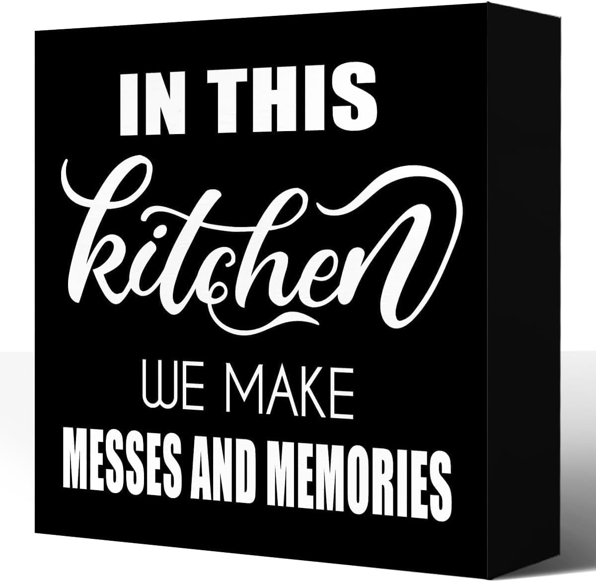 5X5 Inch Funny Kitchen Wood Block Signs,In This Kitchen We Make Messes ...