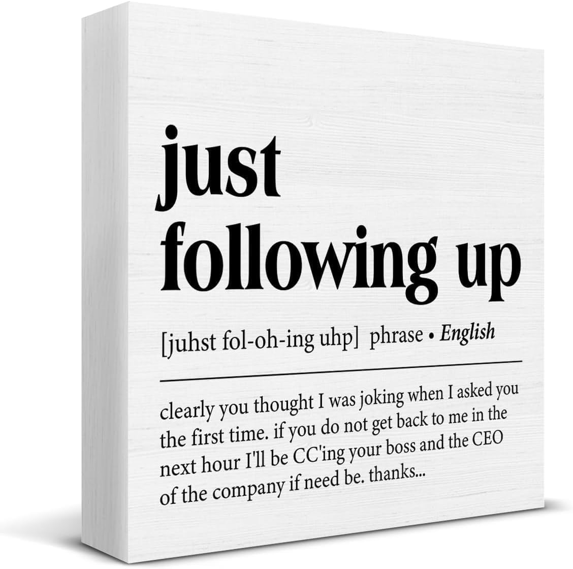 5X5 Inch Funny Office Signs Rustic Just Following Up Definition Wood ...