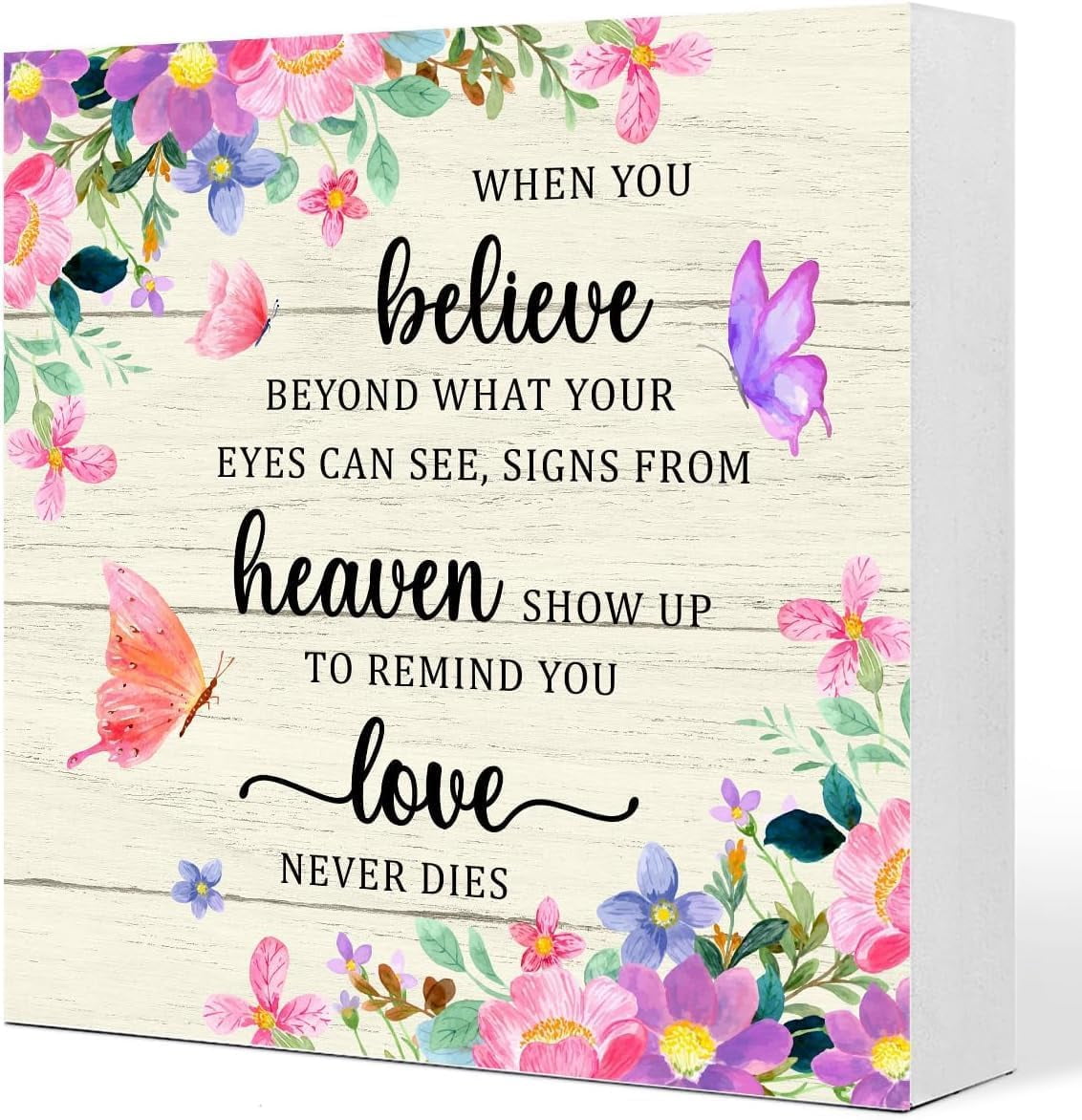 5X5 Inch Inspirational Quotes Wooden Box Sign,Rustic Flower Butterfly ...