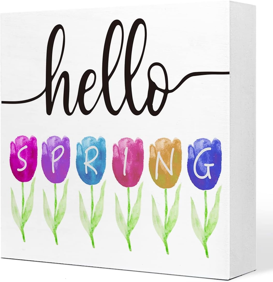 5X5 Inch Spring Desk Decor,Hello Spring Wood Sign Desk Decor,Rustic ...