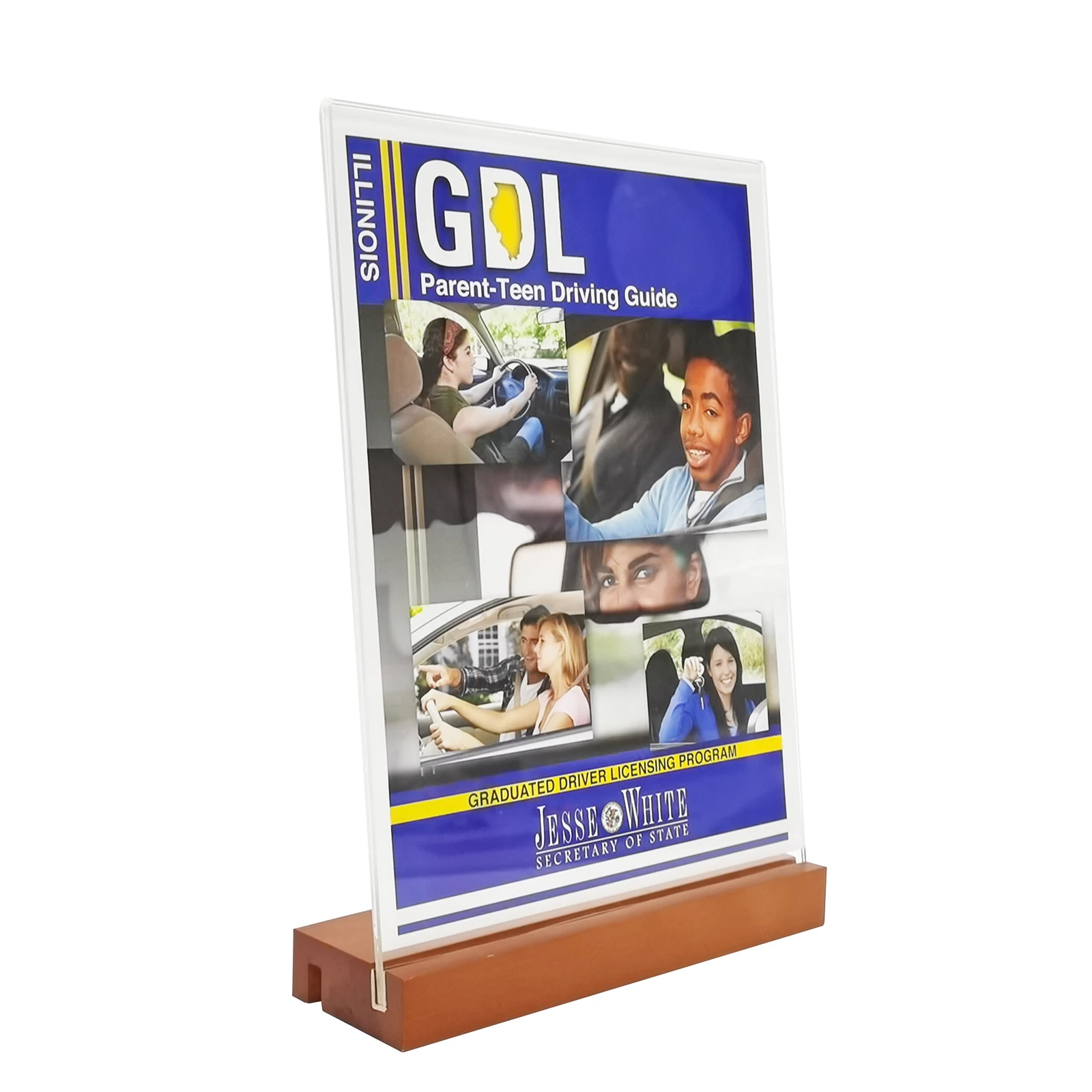 5X7" Acrylic Sign Holder Slant/Vertical Design Wood Base Tabletop ...