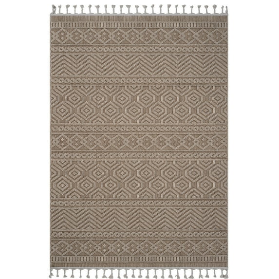 5X7 Geometric Mocha Area Rug, Stain-Resistant Synthetic Fibers ...
