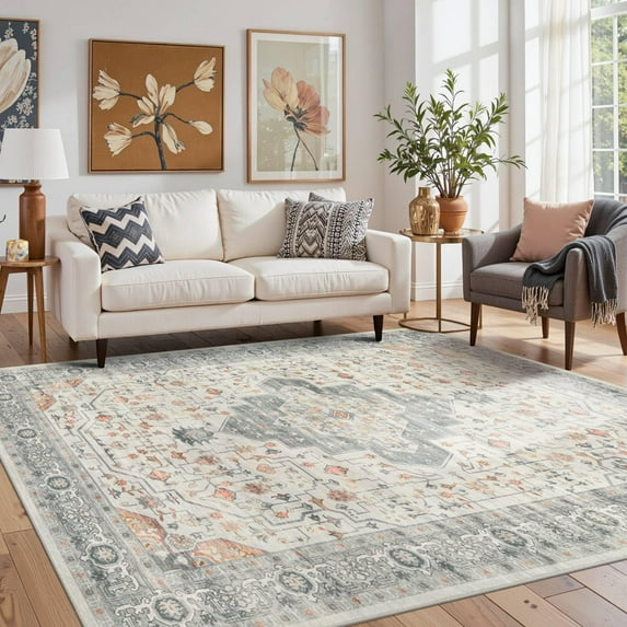 5X7 Taupe Washable Area Rug for Living Room, Vintage Boho Rugs for ...