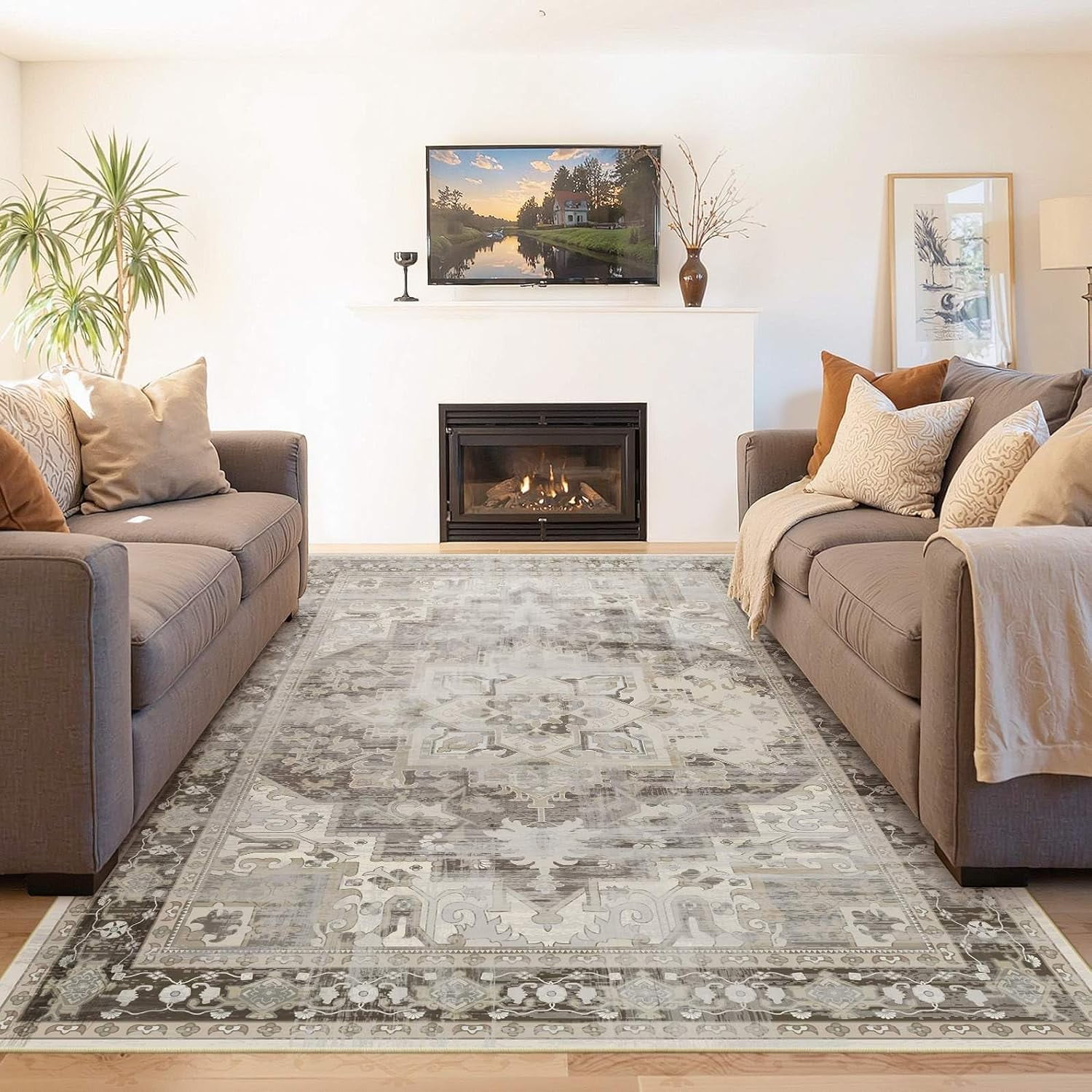 5X7 Washable Area Rug for Living Room, Vintage Large Boho Rugs for Office, Dining Room, Kids ...