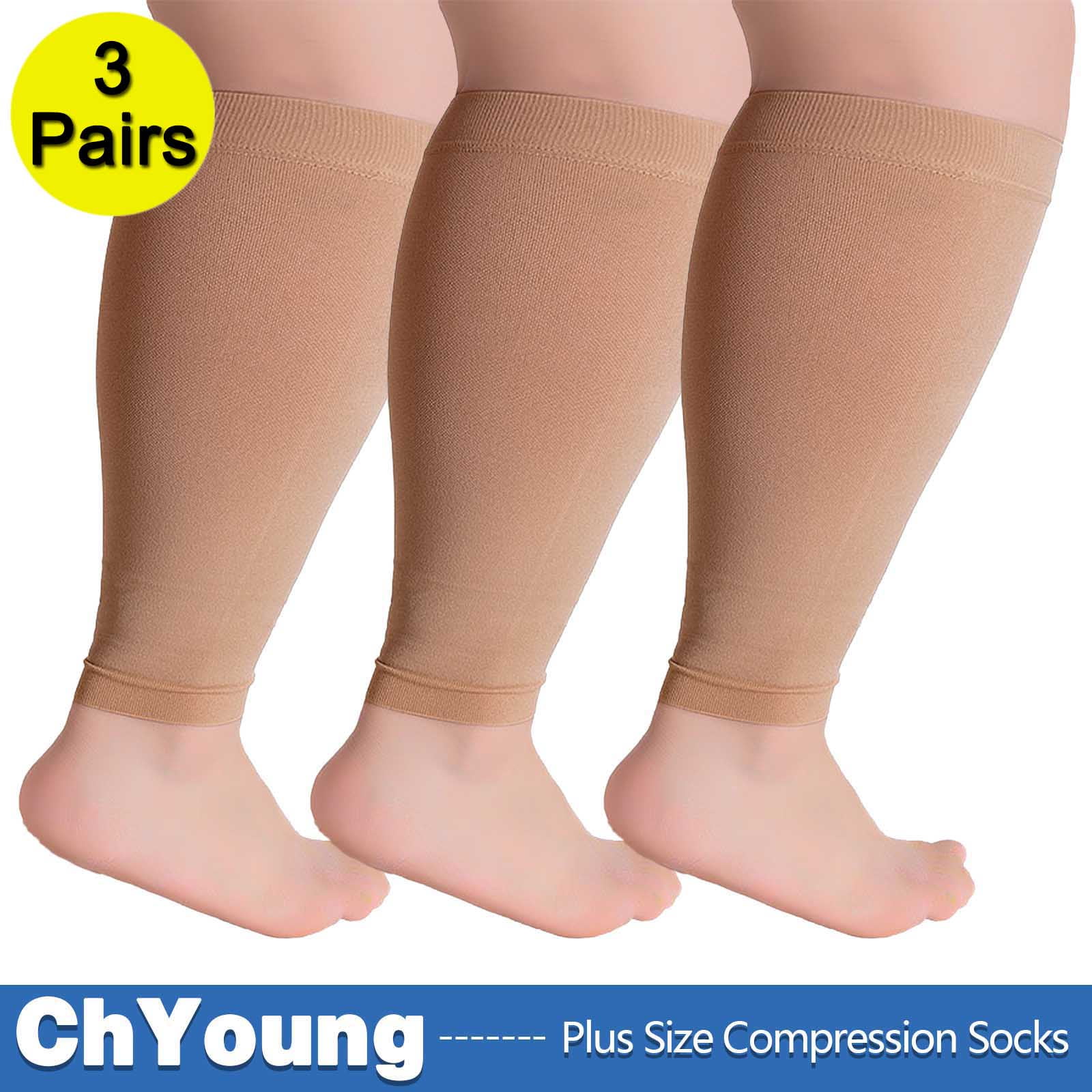 5XL(3Pack) Plus Size Leg Sleeve Support Socks for Women Men Wide Calf ...