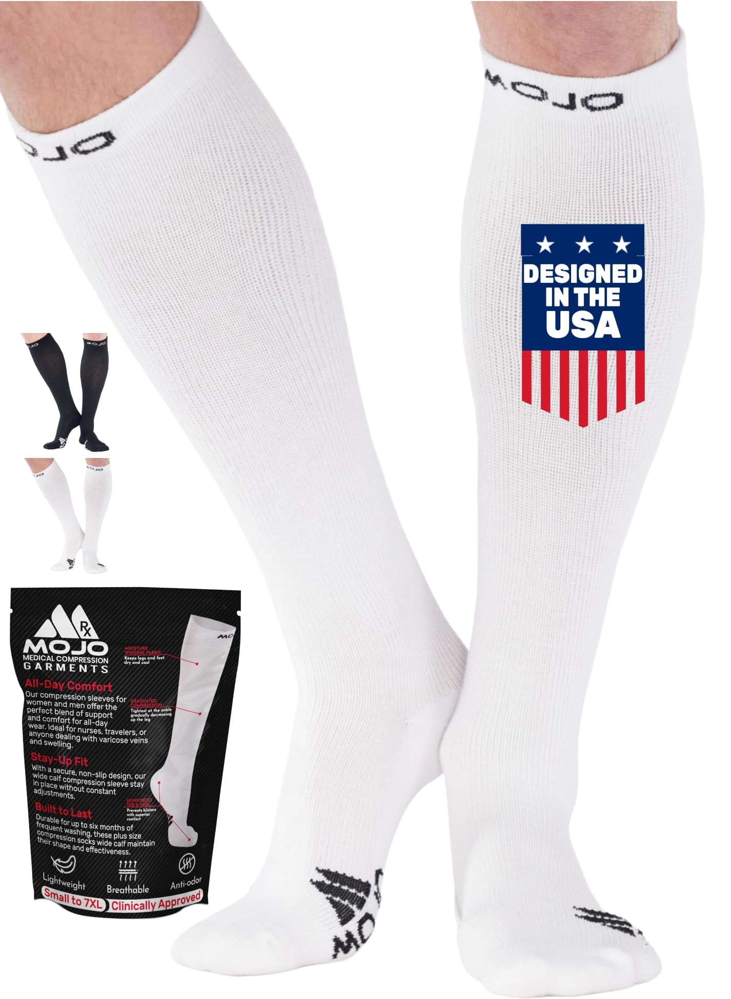 5XL Extra Large Unisex Compression Stockings 15-20mmHg Flying - White ...