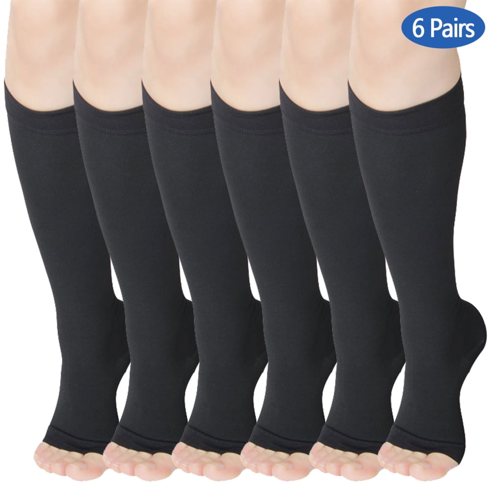 6 Pack Compression Stockings, 20-30 mmHg, Man Women's Knee High Length ...