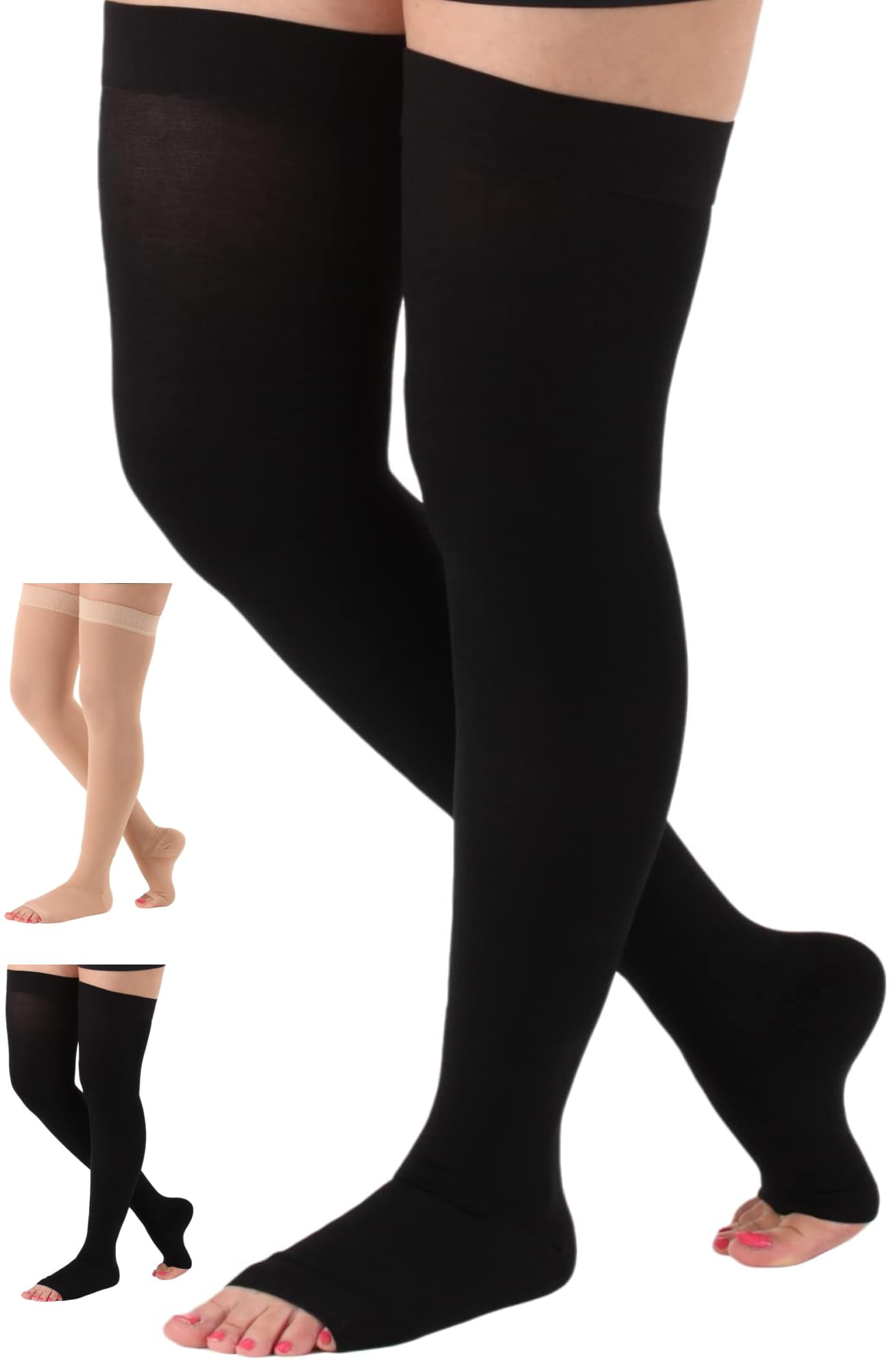 Absolute Support 5XL Open Toe Compression Stockings, Black, 20-30 mmHg ...