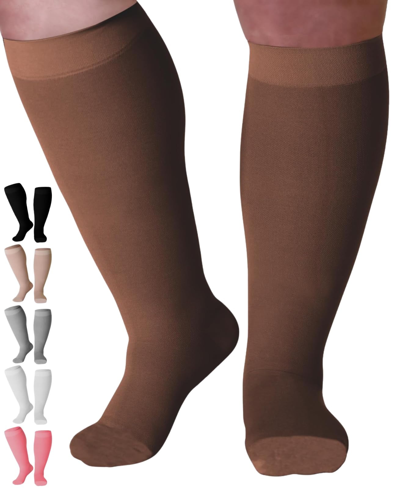 Plus Size Compression Stockings for Women & Men 20-30mmHg Brown, 5X ...