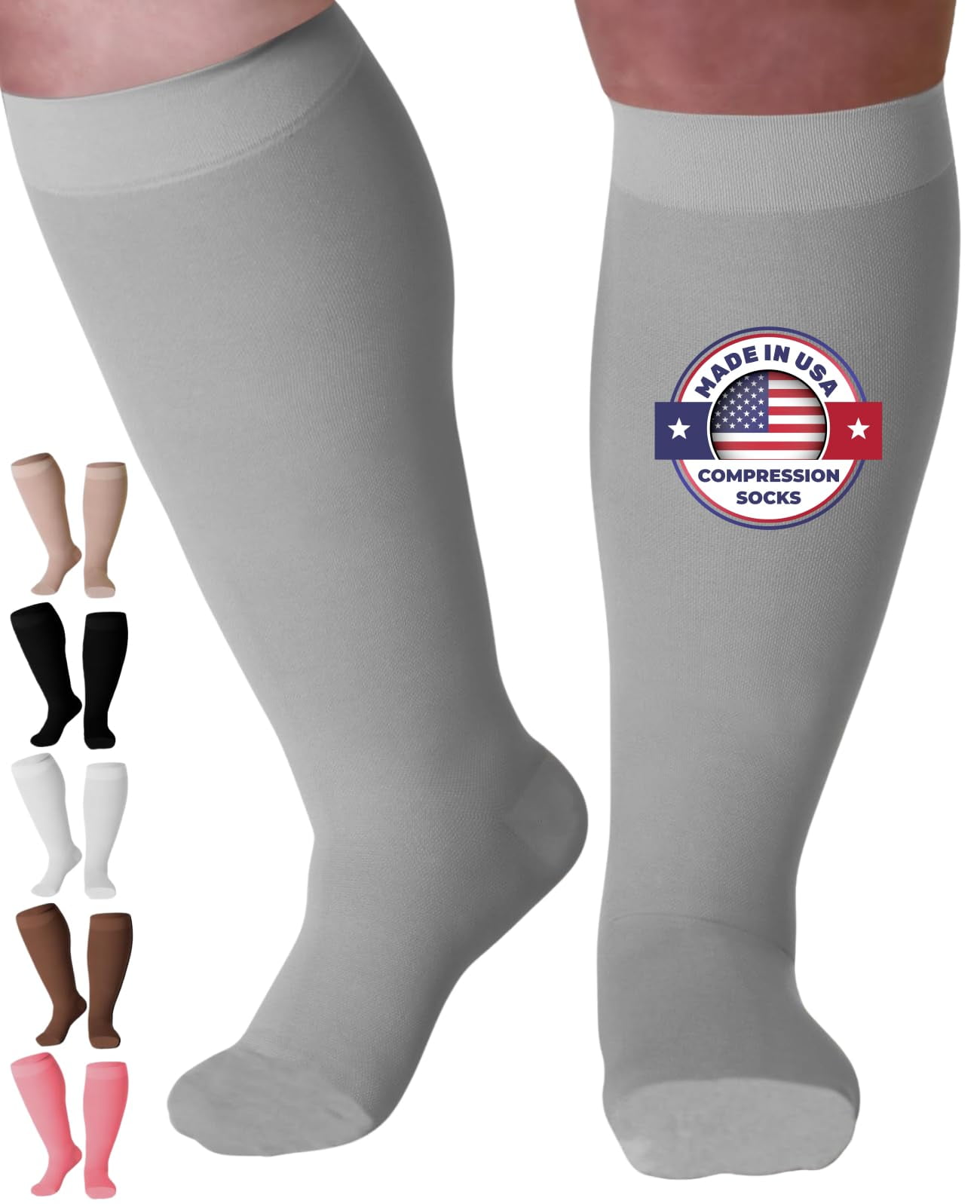 5XL Plus Size Compression Stockings for Women & Men 20-30 mmHg - Grey ...
