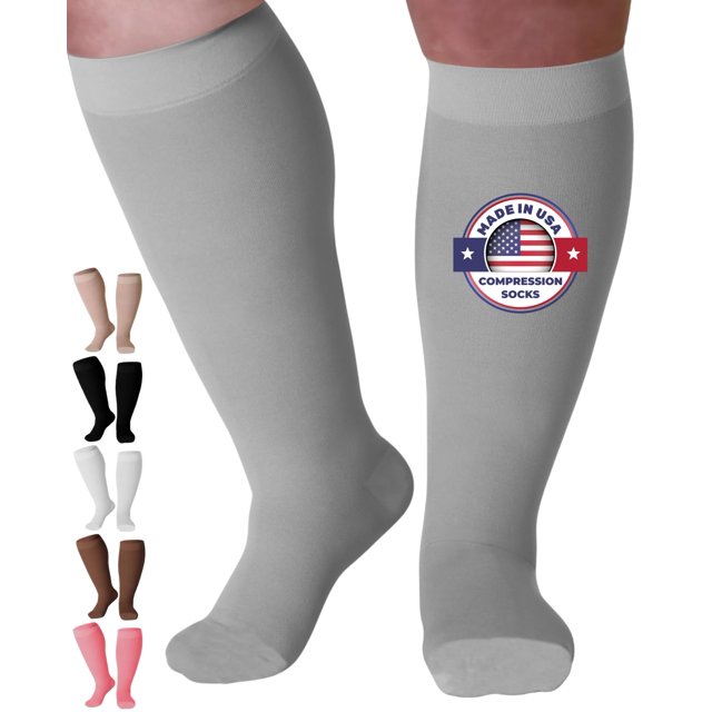 5XL Plus Size Compression Stockings for Women & Men 20-30 mmHg - Grey ...
