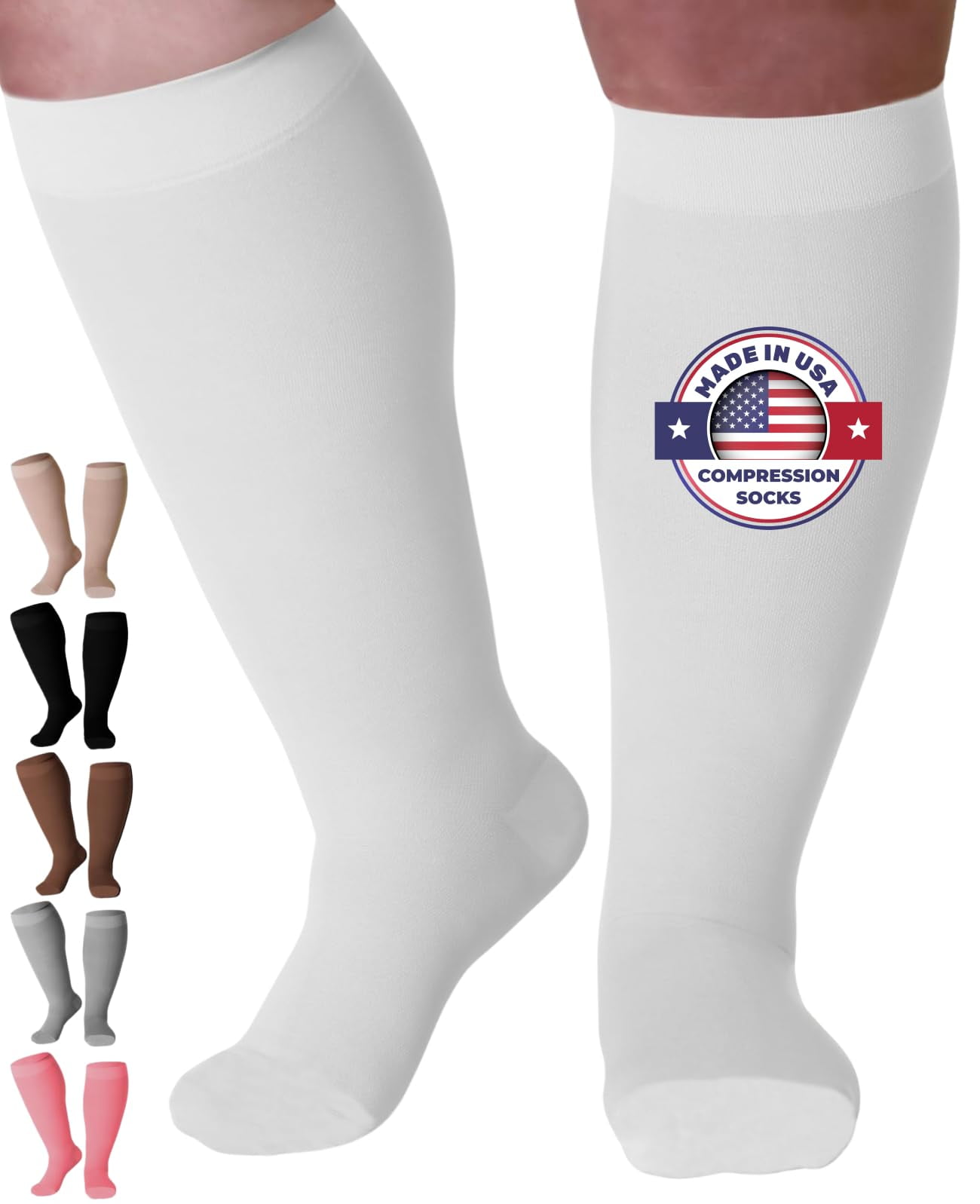5XL Plus Size Compression Stockings for Women & Men 20-30 mmHg - White ...