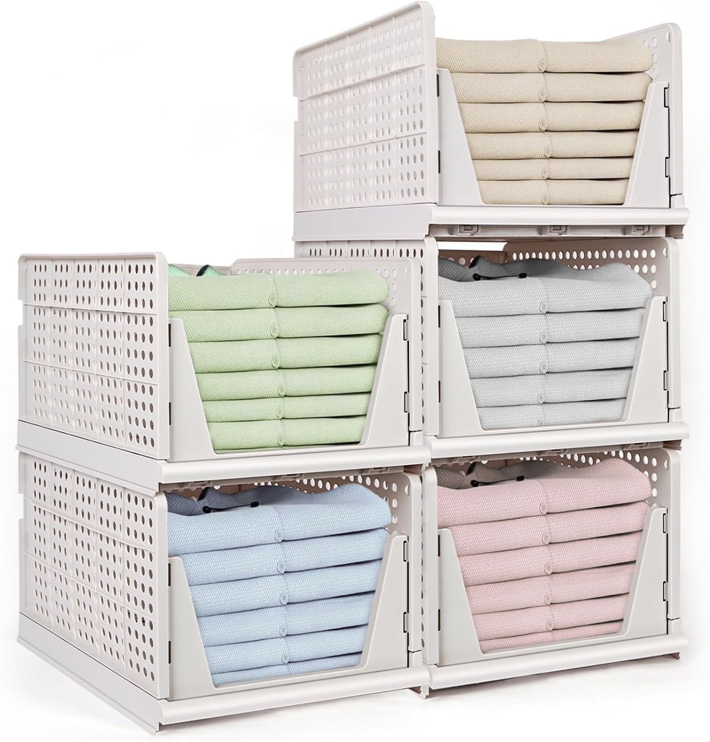 5XL Stackable Plastic Storage Basket,Closet Storage Bins for Clothes ...