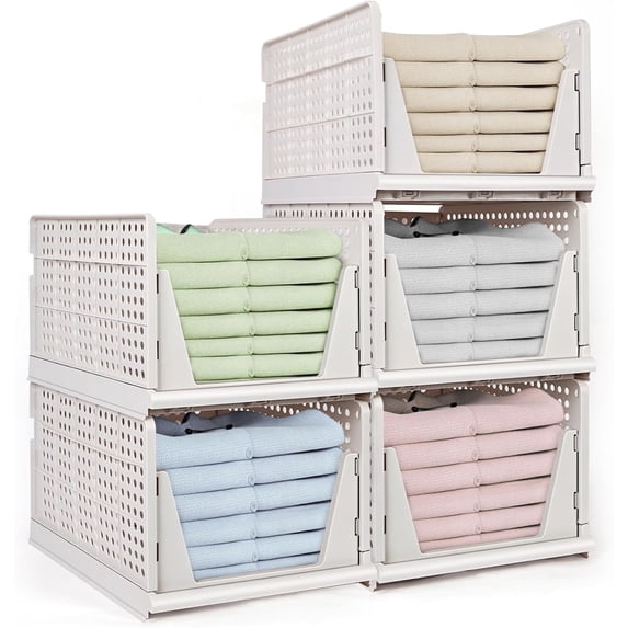 5XL Stackable Plastic Storage Basket,Closet Storage Bins for Clothes ...