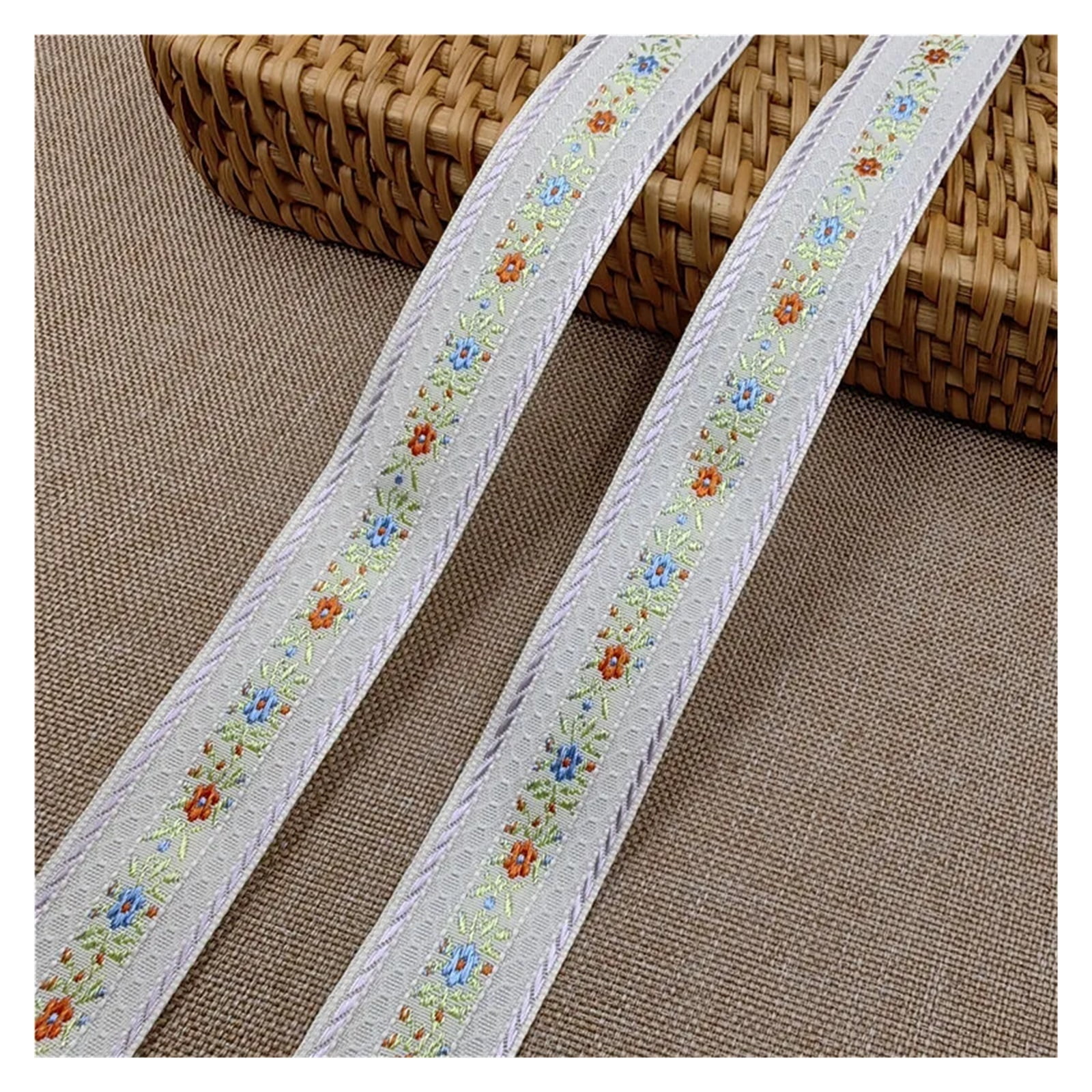 5Yards 25-35MM Lovely Shiny Little Flower Embroidered Jacquard Ribbon ...