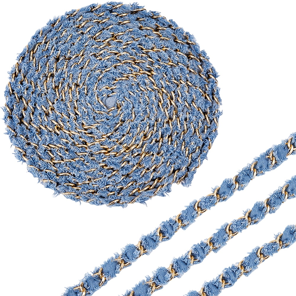 5Yards Denim Ribbon with Alloy Chain 15mm/0.6inch Fringes Fabric Ribbon ...