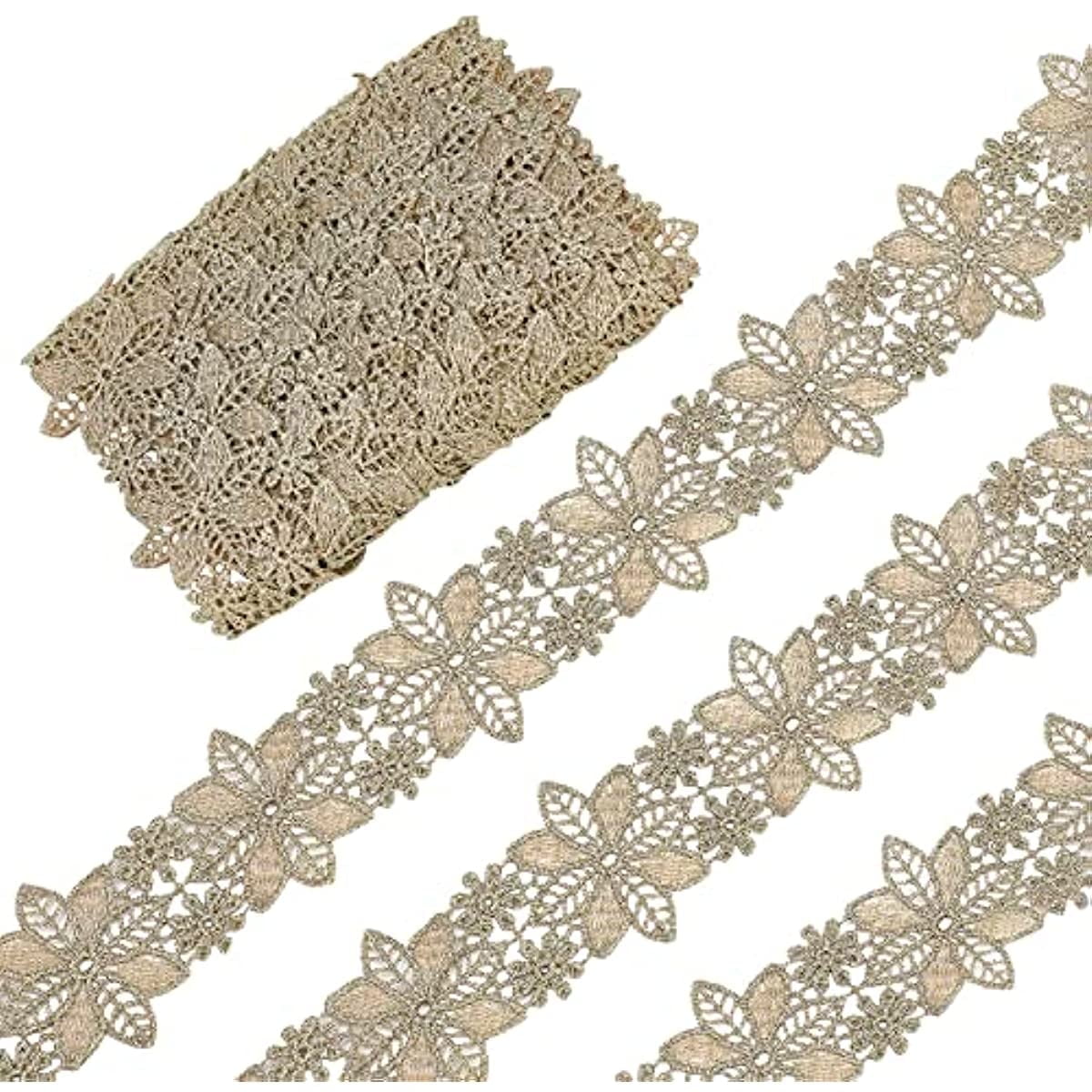 5Yards Golden Lace Applique Trim 46mm Wide Flower Embroidery Lace Edge ...