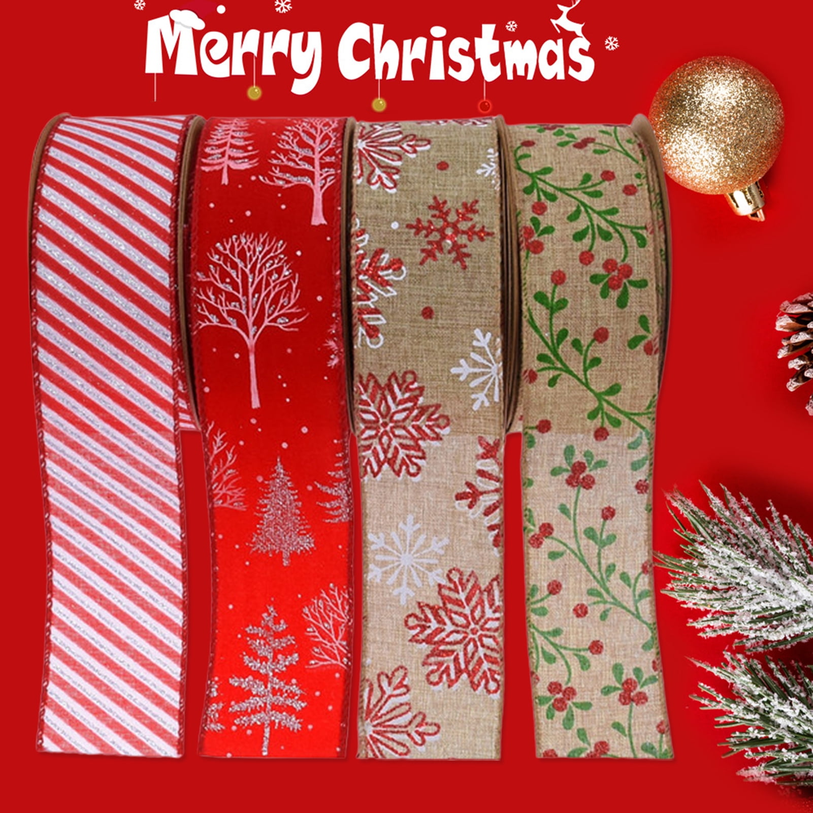 5cm Christmas Ribbon Wired Clear Print DIY Thicker Anti-fade Gift ...