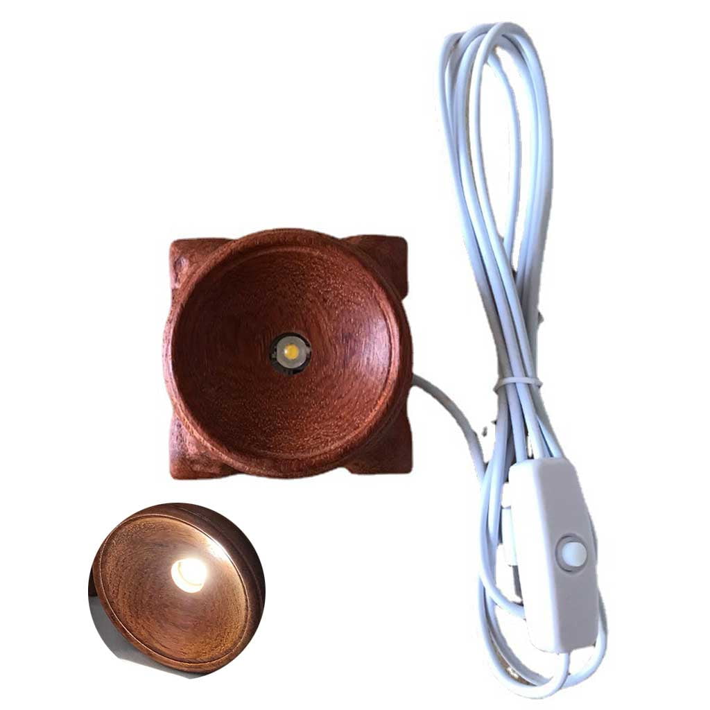 5cm ED Lights Display Base Solid Wood Vintgae Wooden Lighted USB LED ...