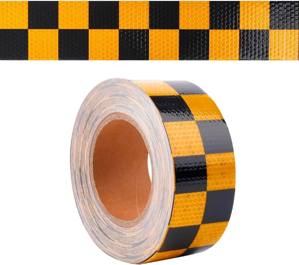 5cm x25m Reflective Hazard Warning Tape Black Orange Plaid High ...