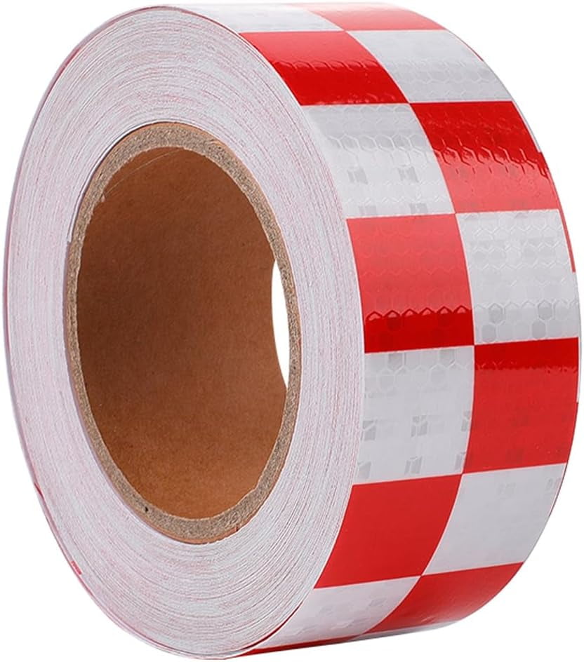 5cm x25m Reflective Hazard Warning Tape Red White Plaid High Intensity ...