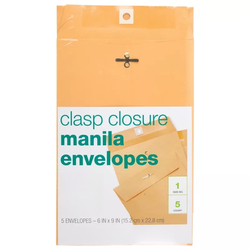 5ct 6" x 9" Clasp Closure Manila Envelopes - ub&ub: Small Beige Mailing ...