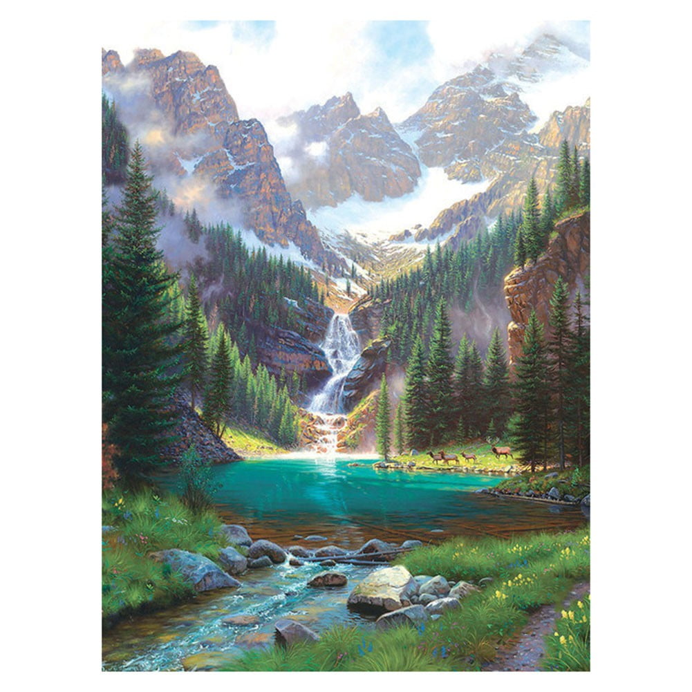 5d Diamond Cross Stitch Waterfall Landscape Crystal Painting Diy Dot ...