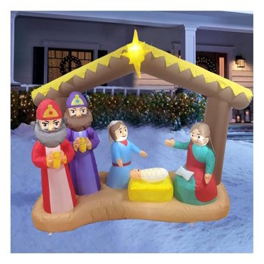 iTopRoad 6FT Inflatable Nativity Garden Jesus Family Decoration with 8 ...