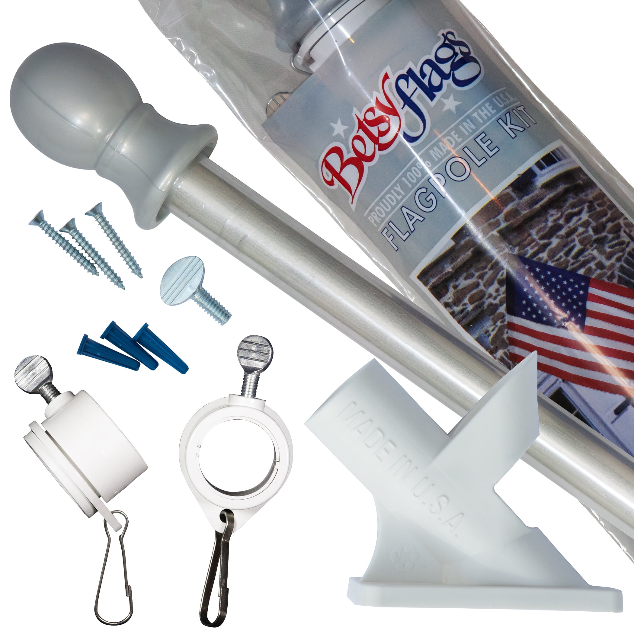 5ft Aluminum Betsy Flags Flagpole, Anti-Tangle Spinning Pole, Silver ...