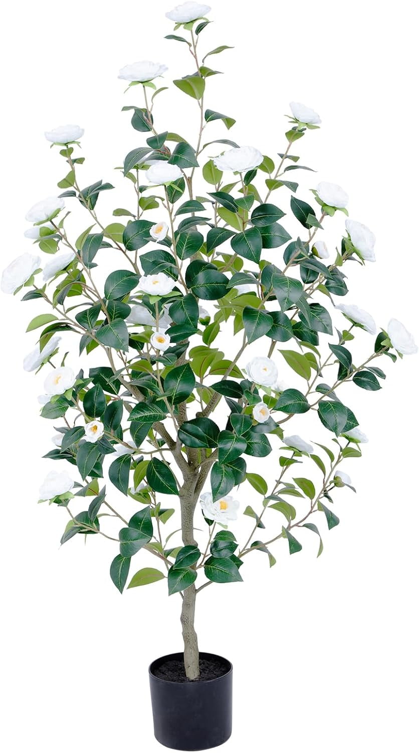 5ft Artificial Camellia Tree with Realistic Trunks and Branches, 60in ...