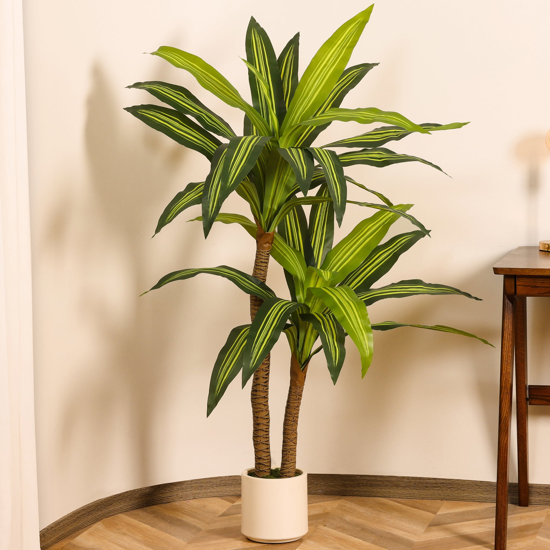 5ft Artificial Dracaena Tree in White Planter, Fake Tropical Yucca ...