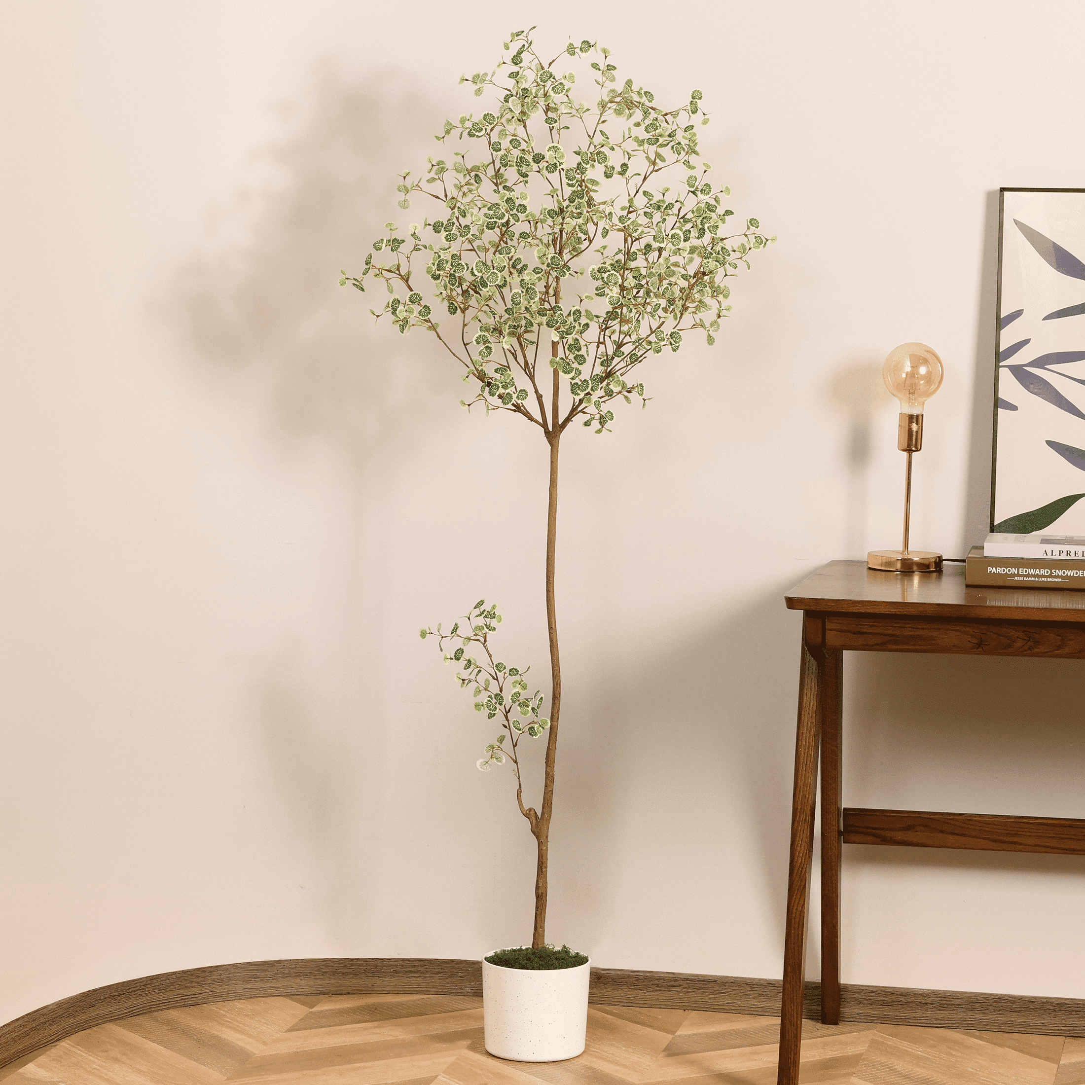 5ft Artificial Little Leaf Tree in White Planter, Fake Small Leaf Plant ...