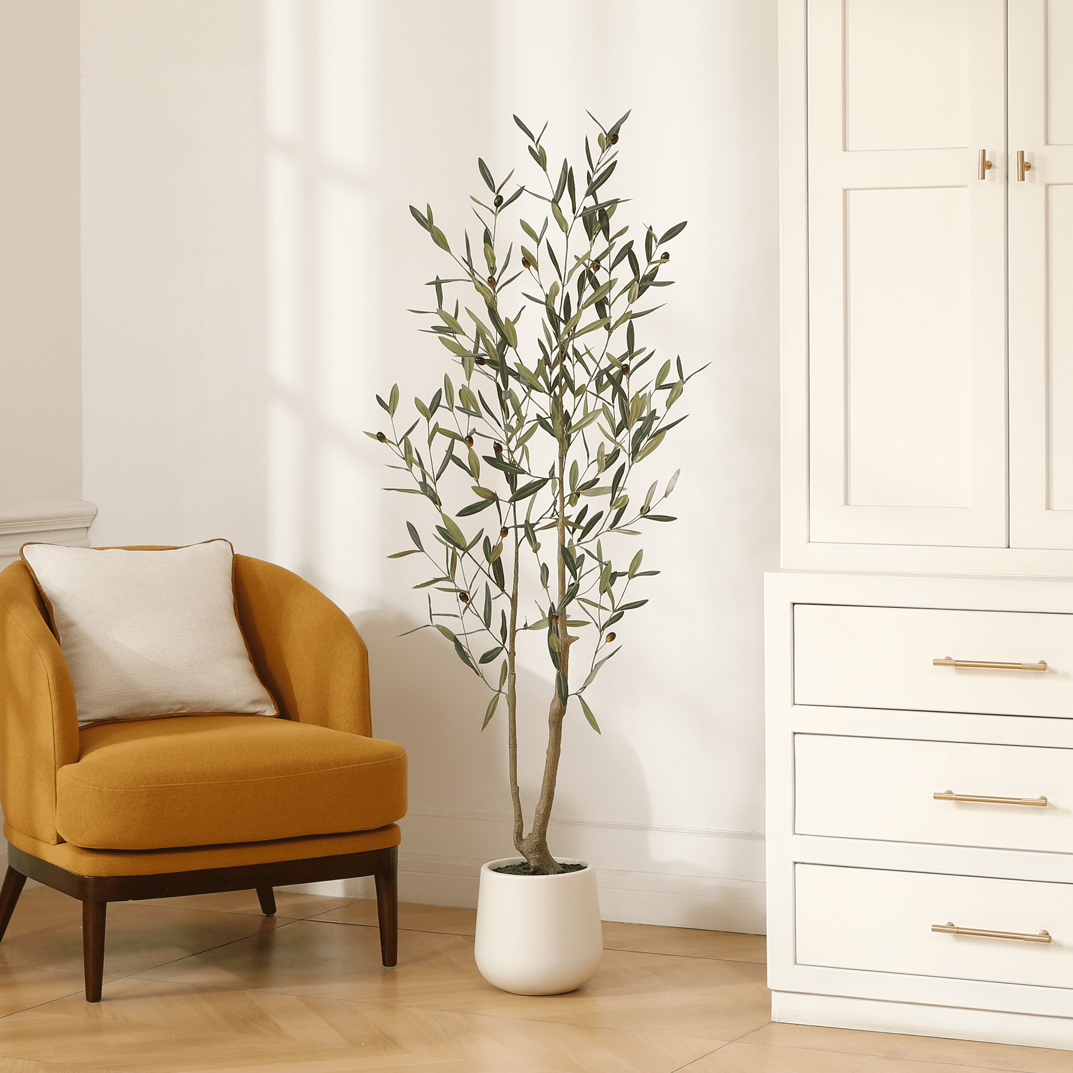 5ft Artificial Olive Tree in Large White Round Pot - Realistic ...