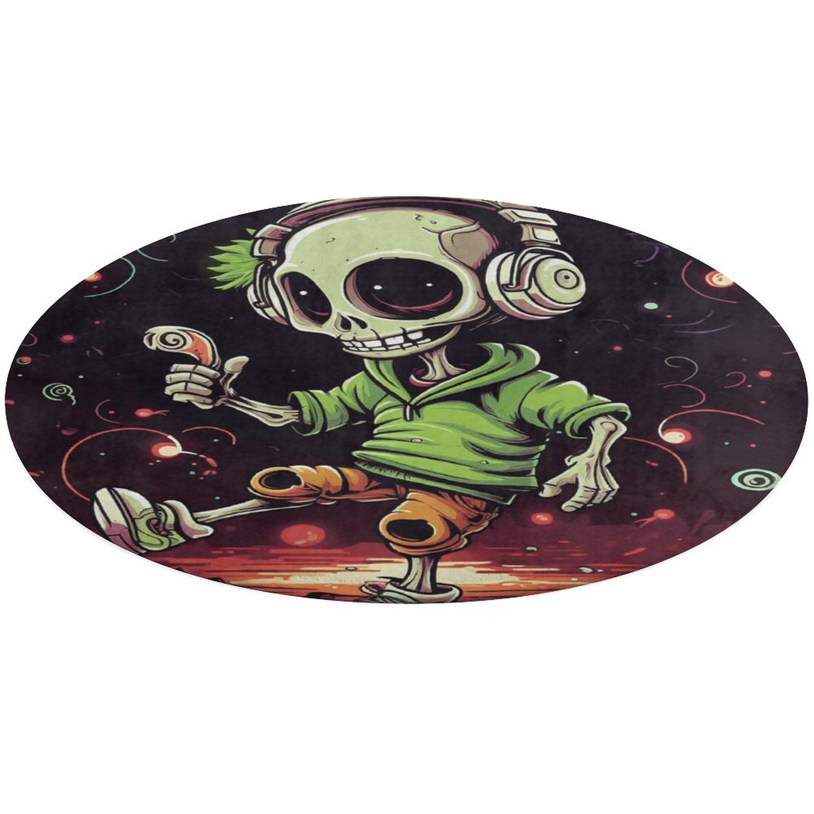 5ft Dancing Cute Skull Man Ultra-Thin Washable Round Rug - Non Slip Non ...