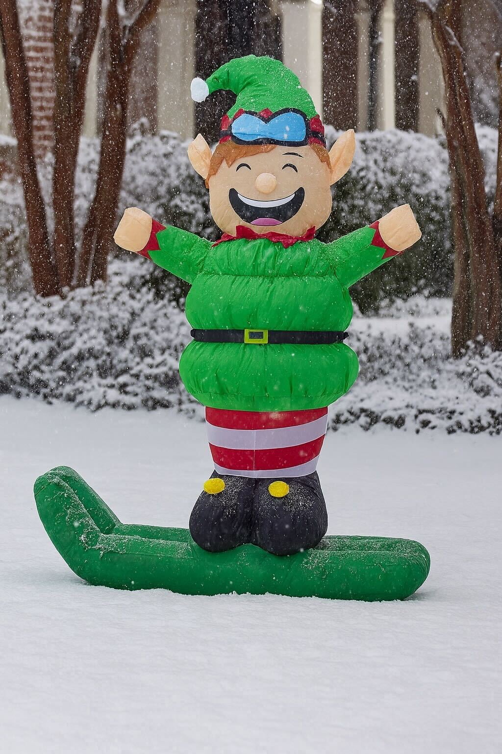 Seasonal LLC 5ft Elf on Snowboard Inflatable, Christmas Holiday ...