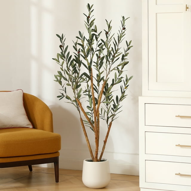5ft Fake Olive Tree with Oval White Planter, Artificial Olive Plants ...
