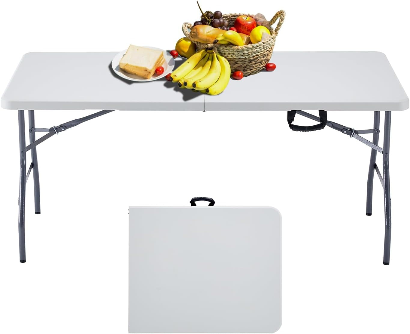 5ft Folding Table, Heavy Duty Indoor/Outdoor Foldable Table, Plastic ...