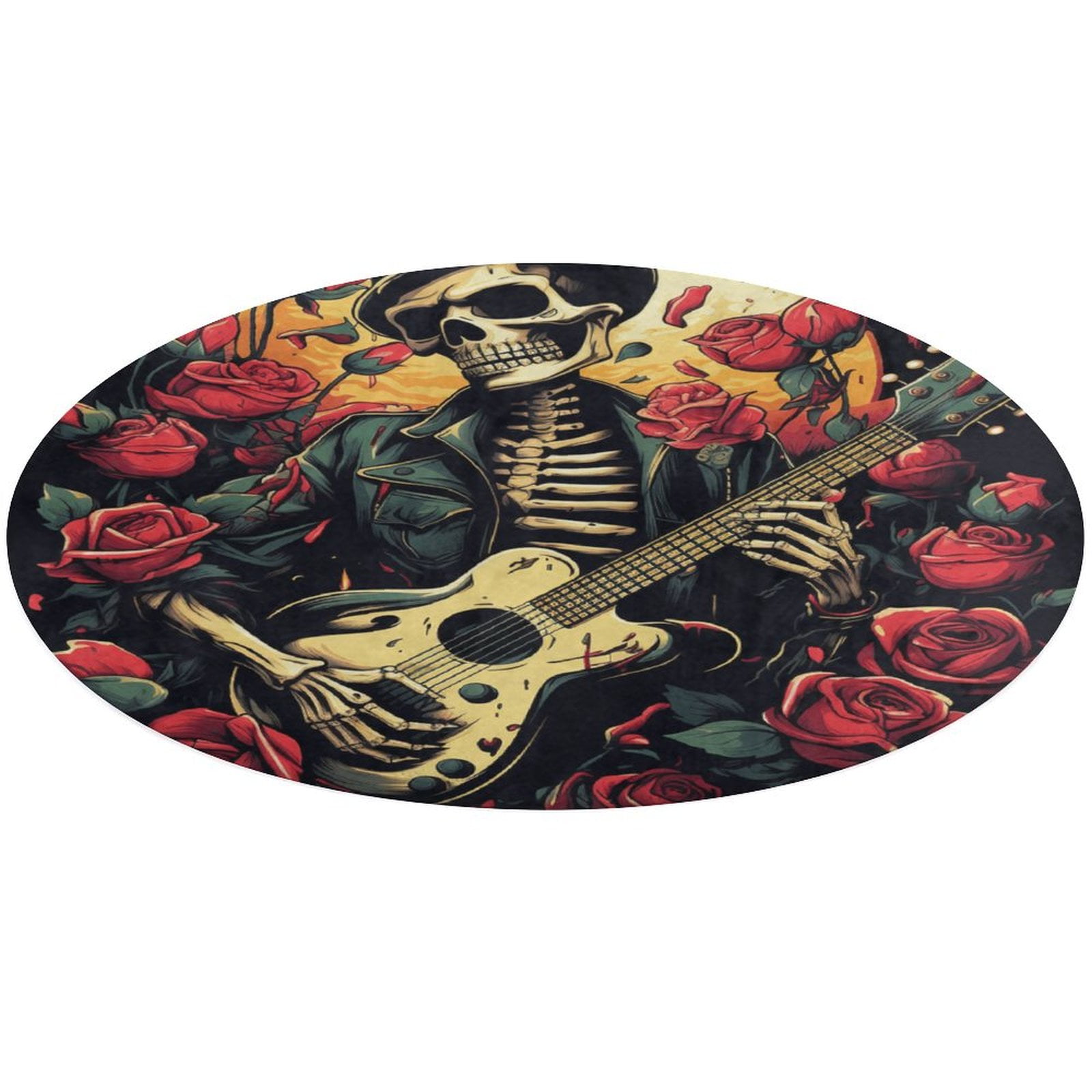 5ft Guitar Skeleton Rock Ultra-Thin Washable Round Rug - Non Slip Non ...