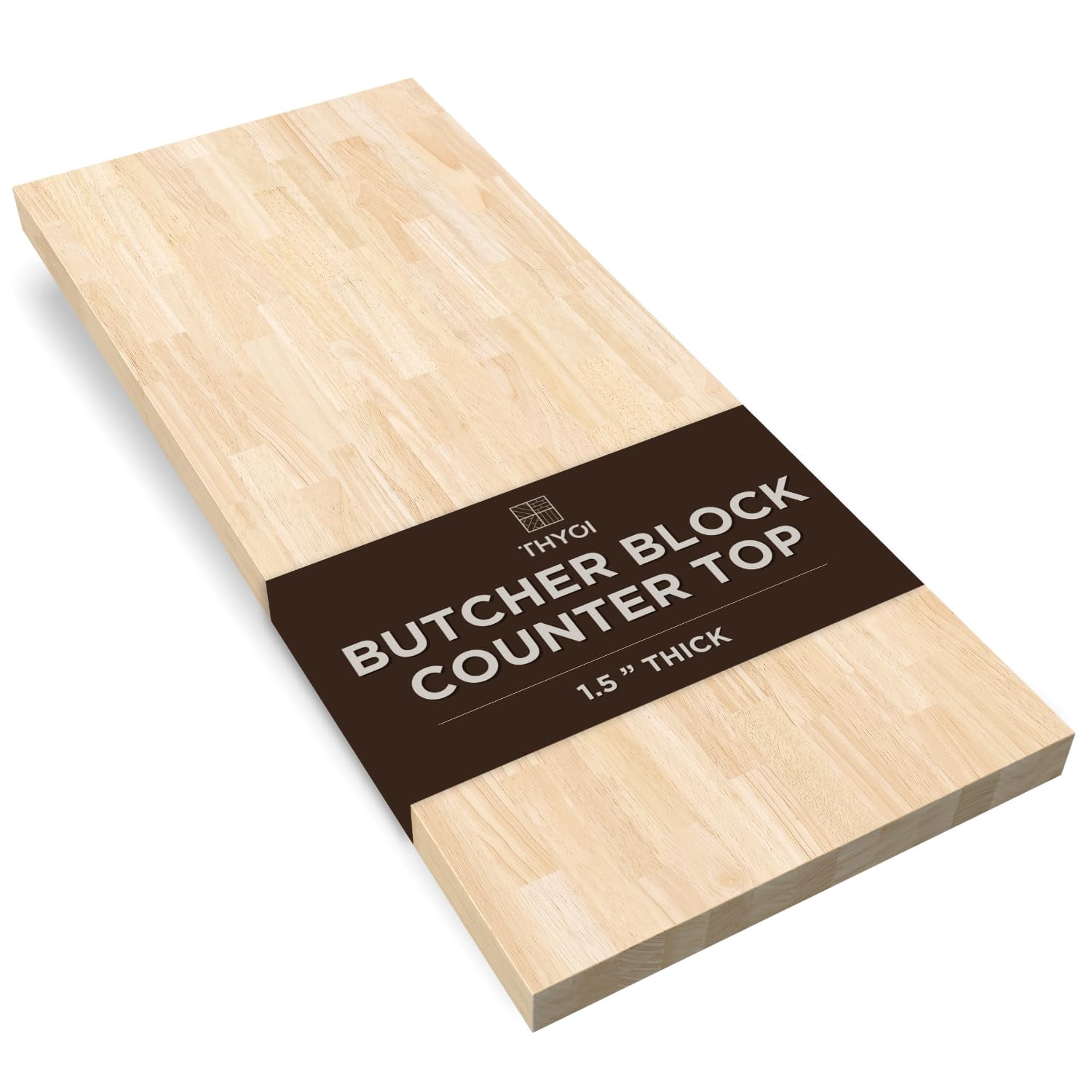 5ft Hevea Butcher Block Countertop, 60" L x 25" W x 1.5" Thick Solid ...