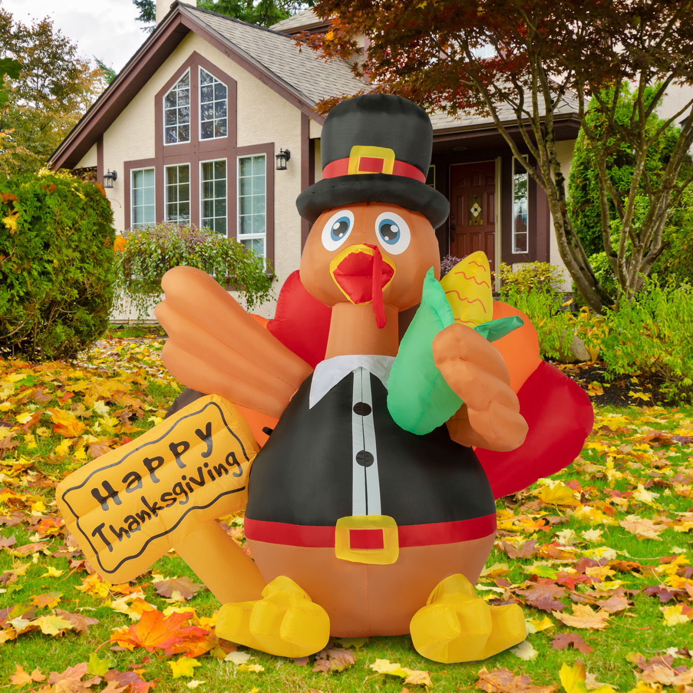 5ft Inflatable Turkey with Corn Thanksgiving Decoration with 7 Built in ...