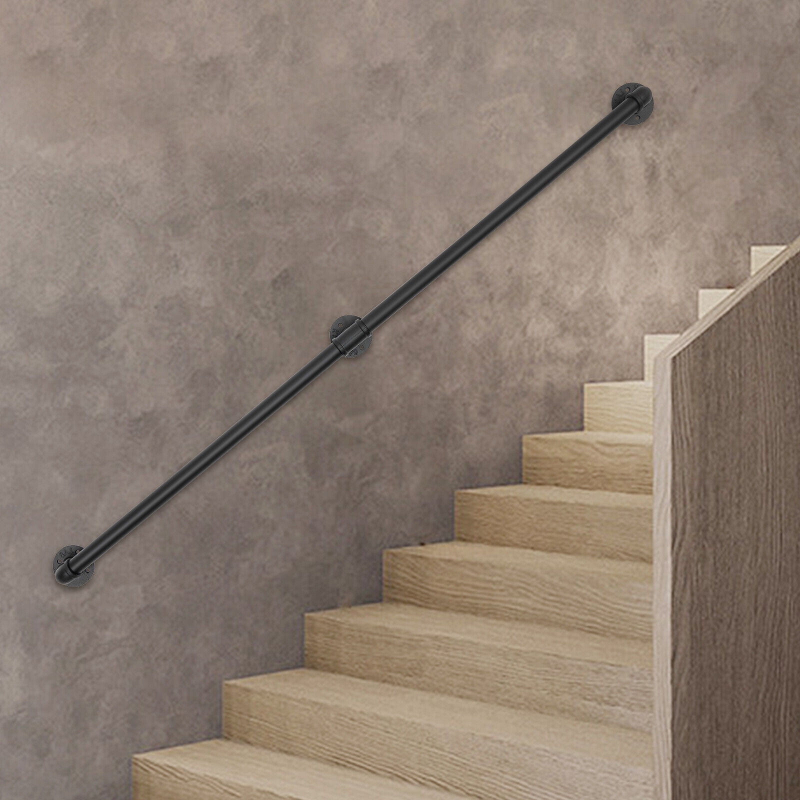 5ft Intdoor Wall-Mounted Handrail Stair Railing Hand Rails Black ...