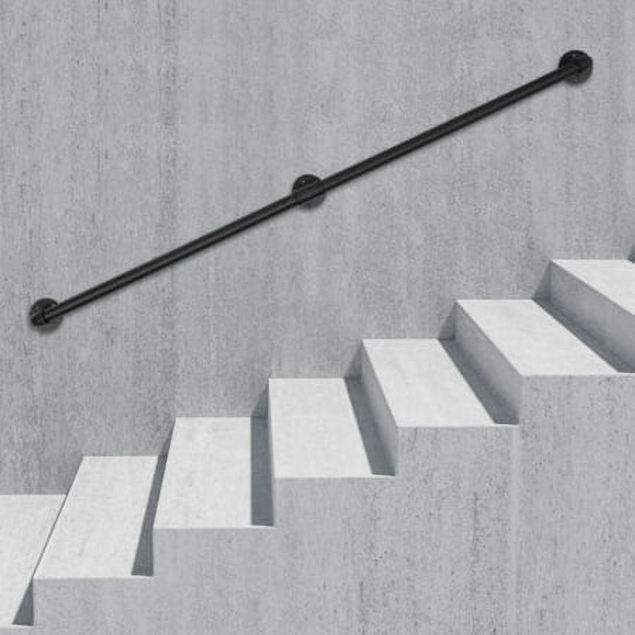 5ft Indoor/Outdoor Wall-mounted Metal Handrail Stair Railing Kit, Black ...