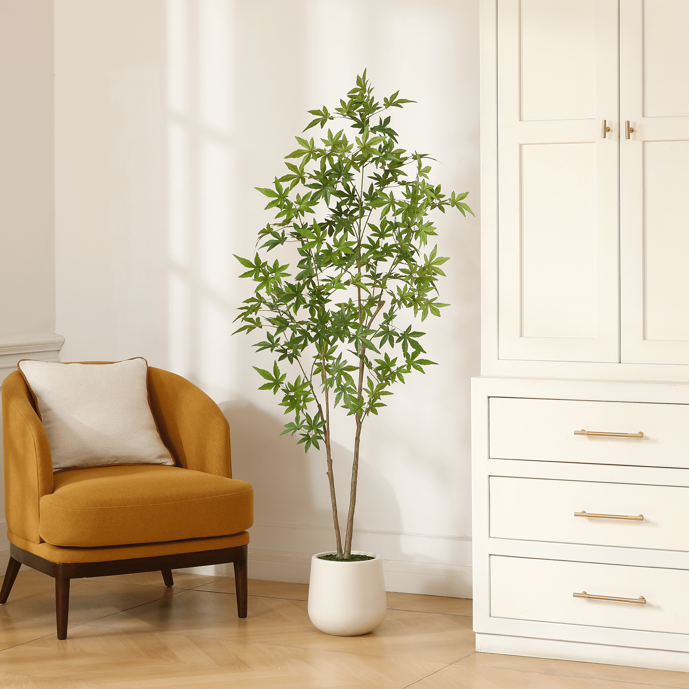 5ft Large White Round Basin Maple Leaf Tree, Artificial Tree for Indoor ...