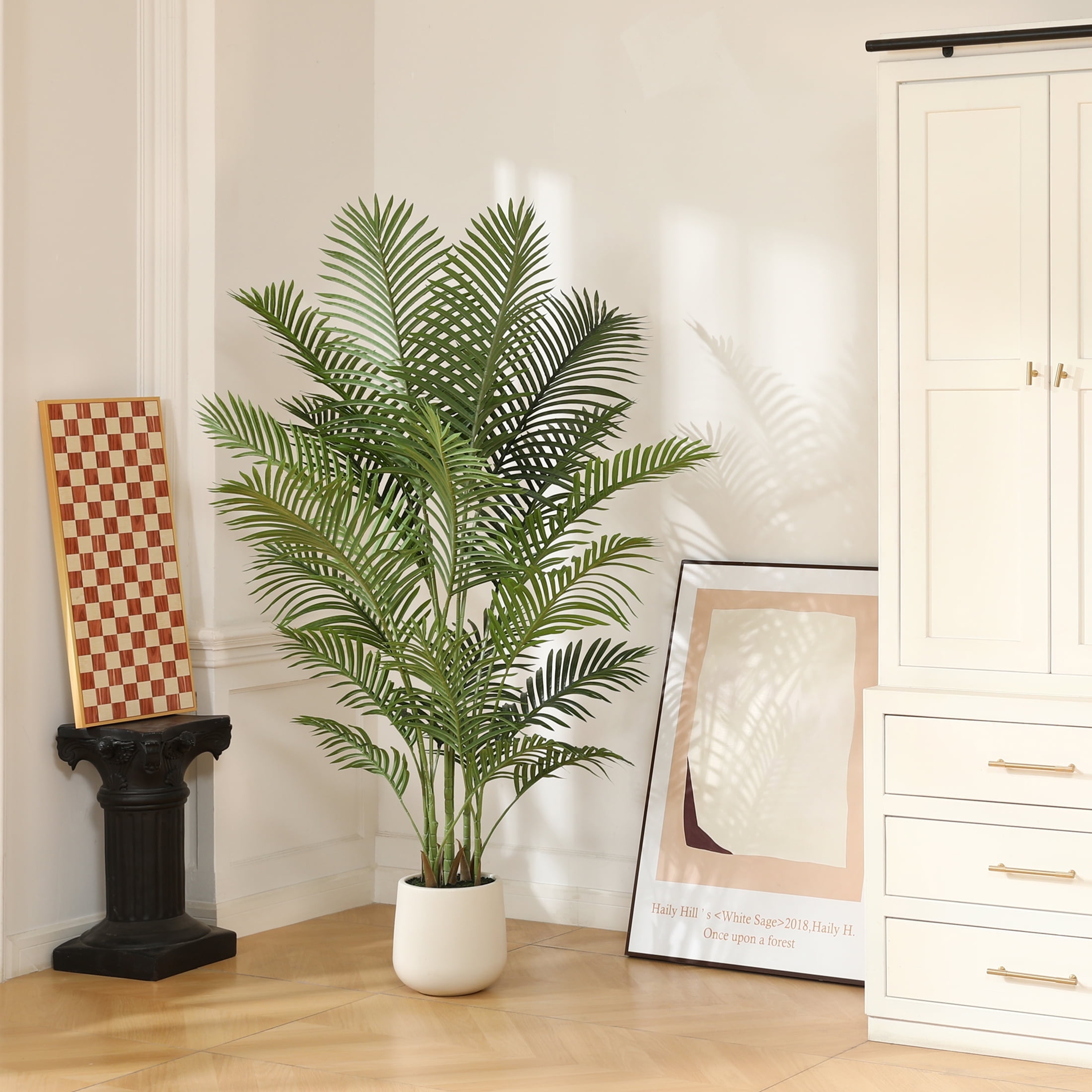 5ft Large White Round Planter Artificial Phoenix Tail Palm Tree ...