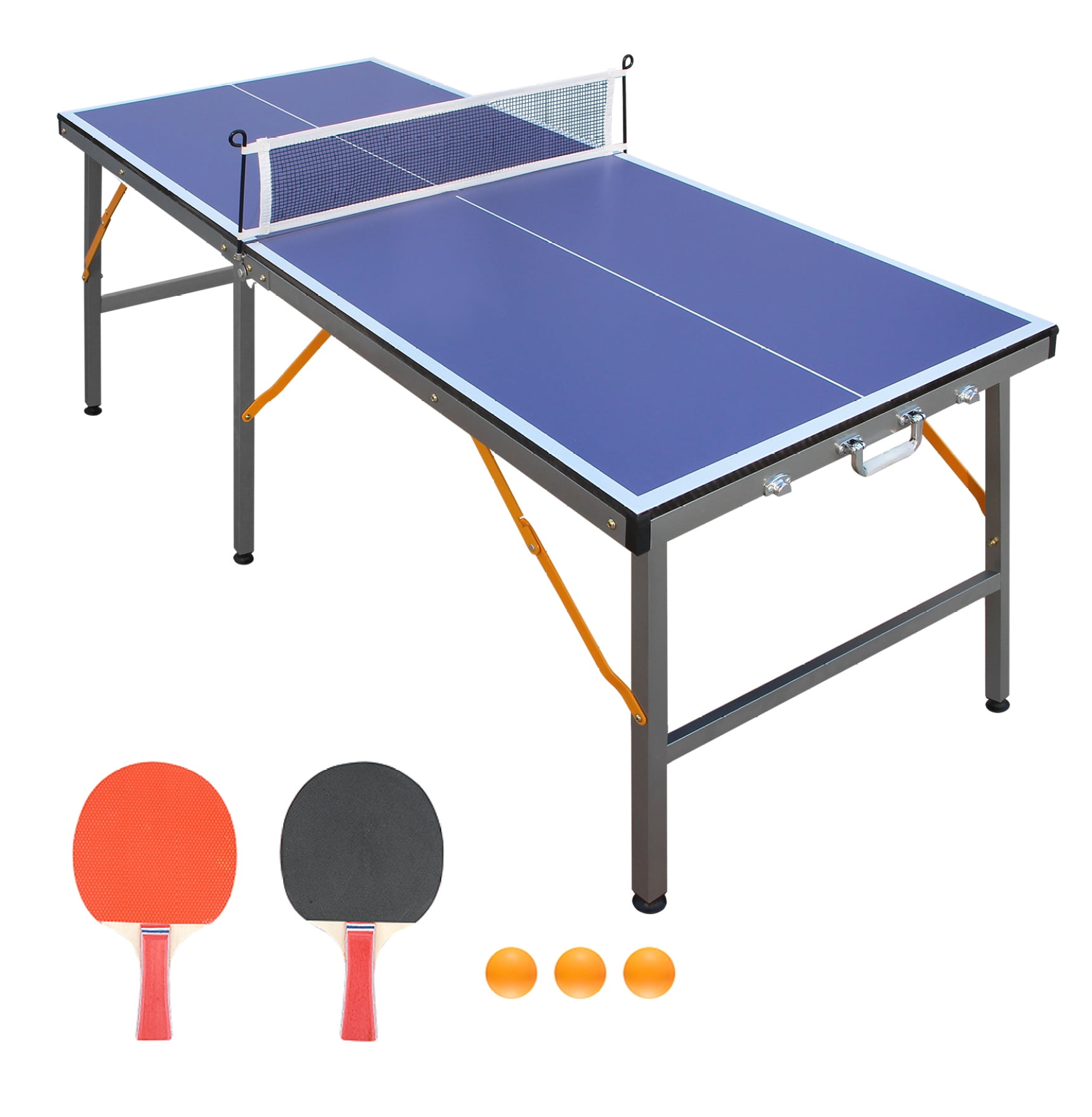 5ft Mid-Size Table Tennis Table Foldable & Portable Ping Pong Table Set ...