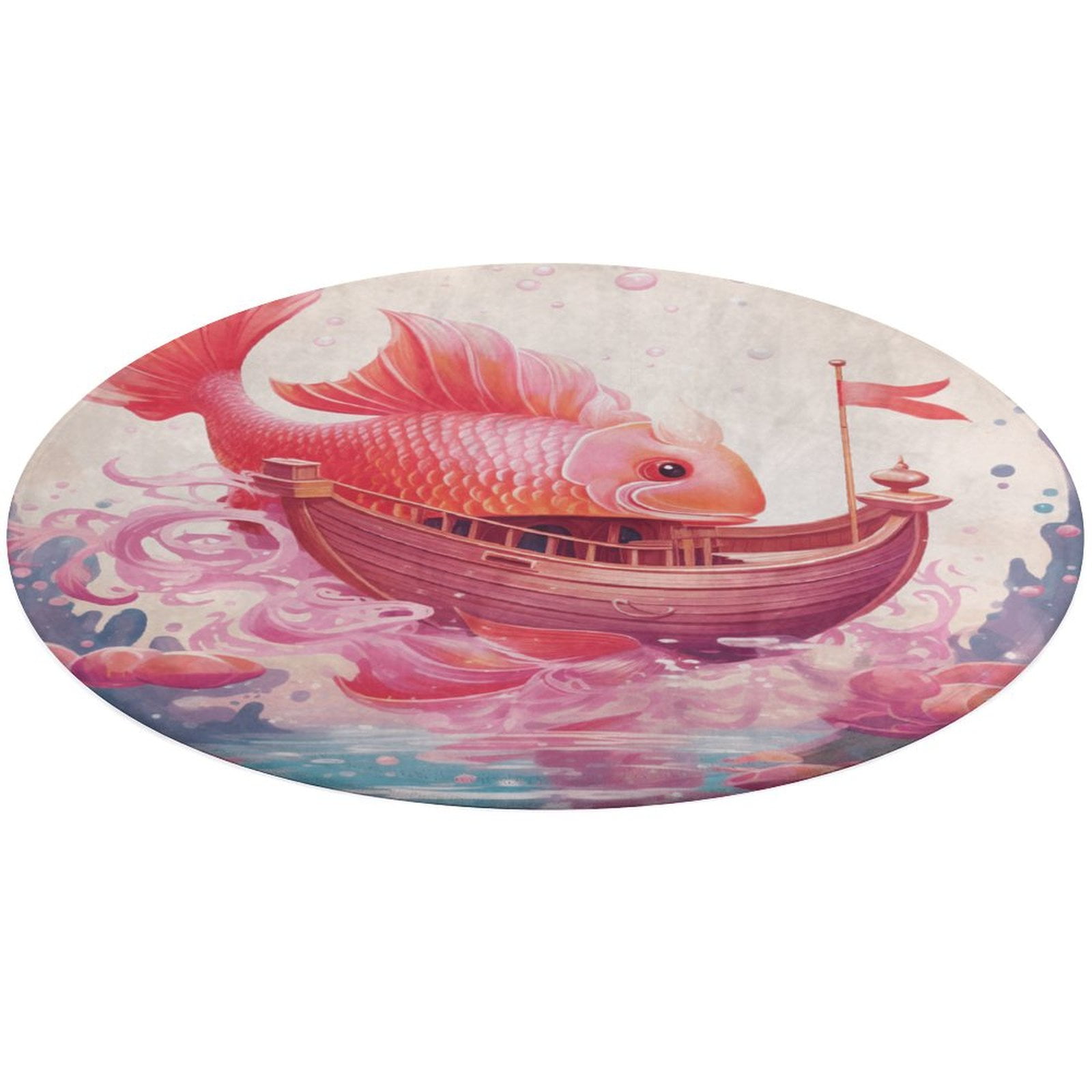 5ft Ocean Mermaid Coral Ultra-Thin Washable Round Rug - Non Slip Non ...