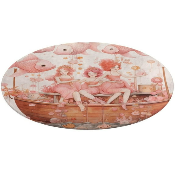 5ft Ocean Mermaid Coral Washable Circular Carpet And Anti Slip Carpet ...