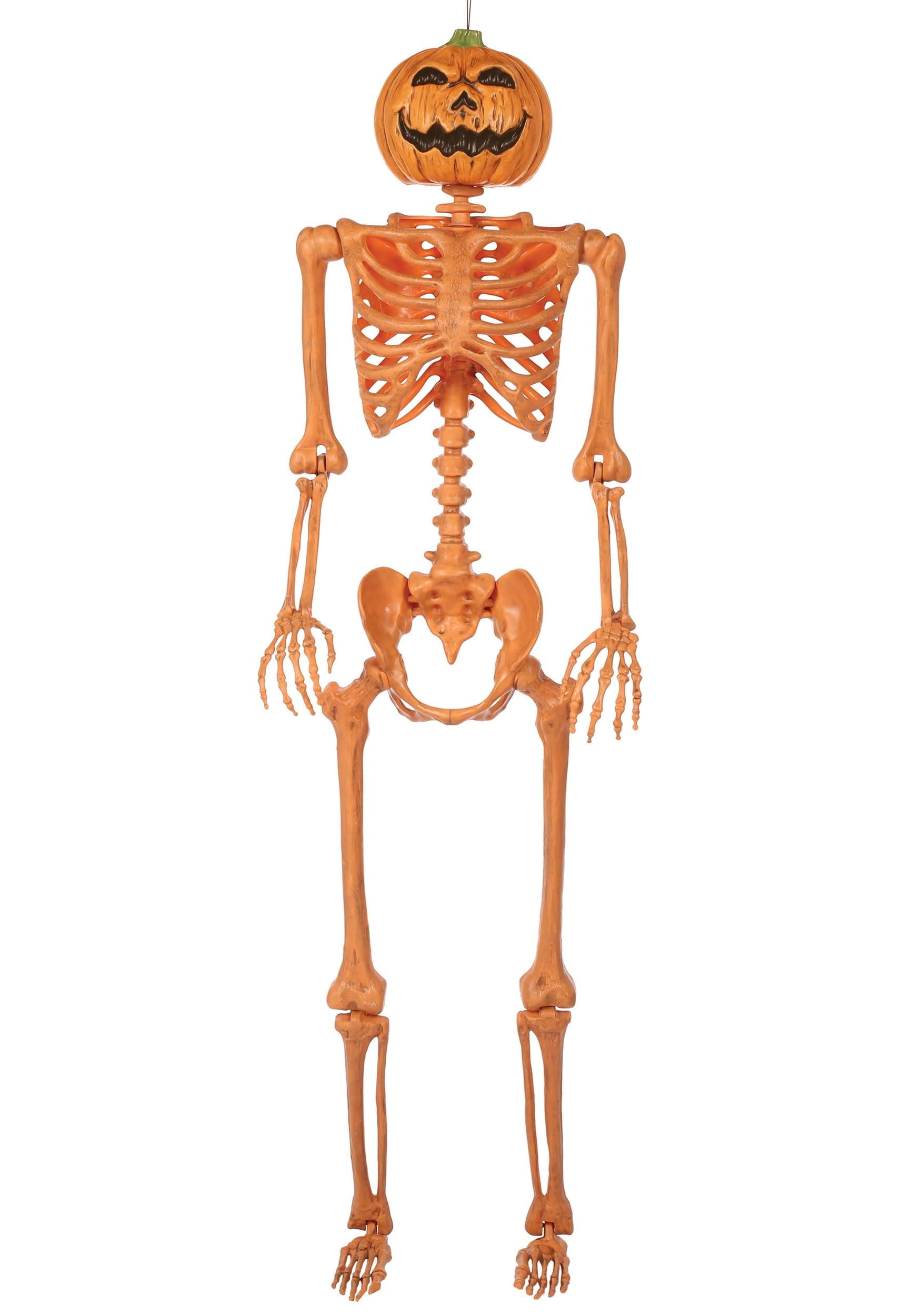 Light Up Skeleton 5 Ft. Posable Orange Pumpkinhead Skeleton Halloween ...