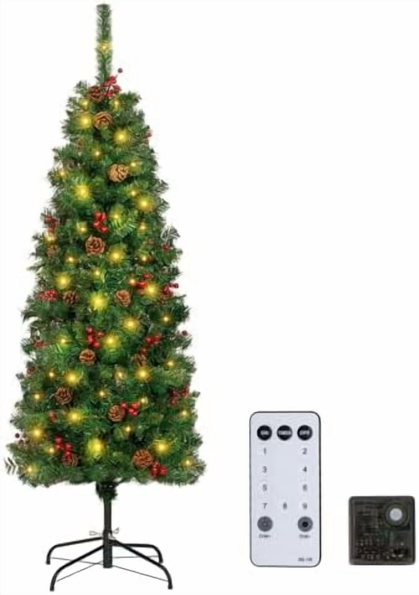 5ft Pencil Christmas Tree with Remote Control, Prelit Slim Artificial ...