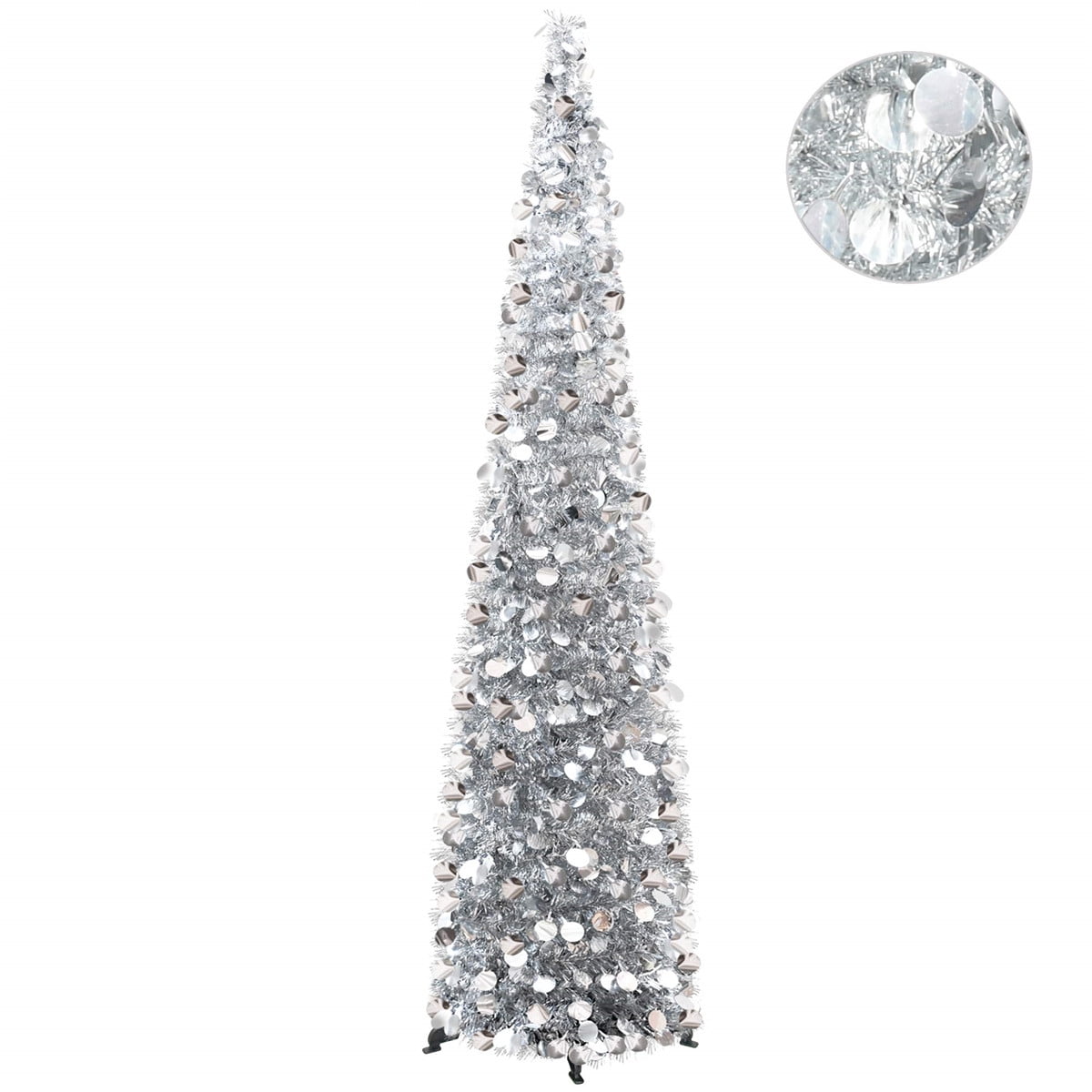 5ft Pop Up Christmas Tree with Stand, Tinsel Collapsible Artificial ...
